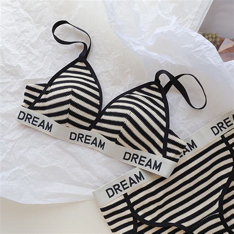 【bra Set】sexy Stripe Letter Youth Girl Brapanties Set French Style