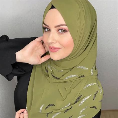 Premium Rhinestone Muslim Hijab Abaya Hijabs Jersey Glitter Head Scarf