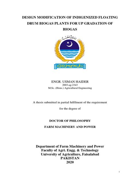 Usman Haider 2020 Agri Engg Uaf Fslbd Pdf Biogas Anaerobic Digestion