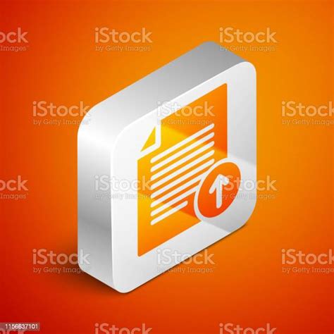 아이소메트릭 업로드 파일 아이콘이 주황색 배경에서 격리되었습니다 파일 문서 기호입니다 문서 화살표입니다 실버 스퀘어 버튼 벡터 일러스트레이션 0명에 대한 스톡 벡터 아트 및