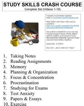 Crash Course Study Skills Worksheets Complete Series Set Full Bundle