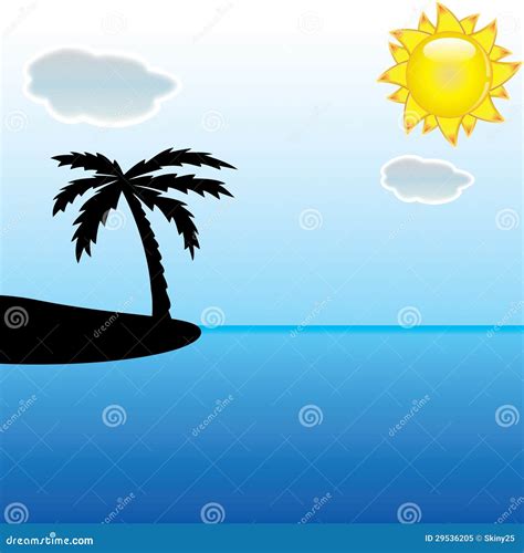 Vector Illustratie Van Een Tropische Zonsondergang En Een Palm Vector