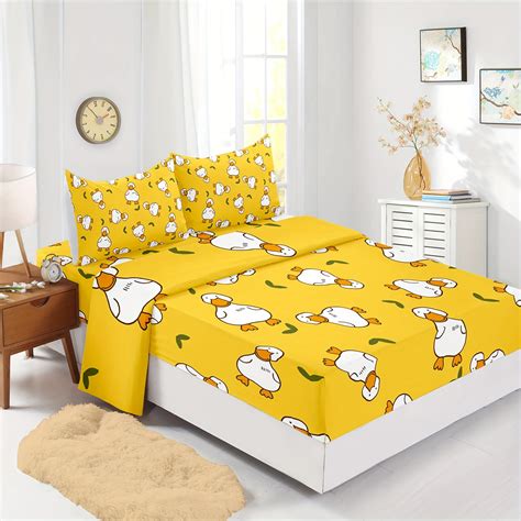 4 Piece Cute Duck Sheet Set For Double Bed Cartoon Duck Sheet Set With