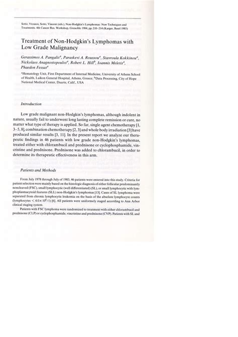 Pdf Treatment Of Non Hodgkins Lymphomas With Low Grade Malignancy