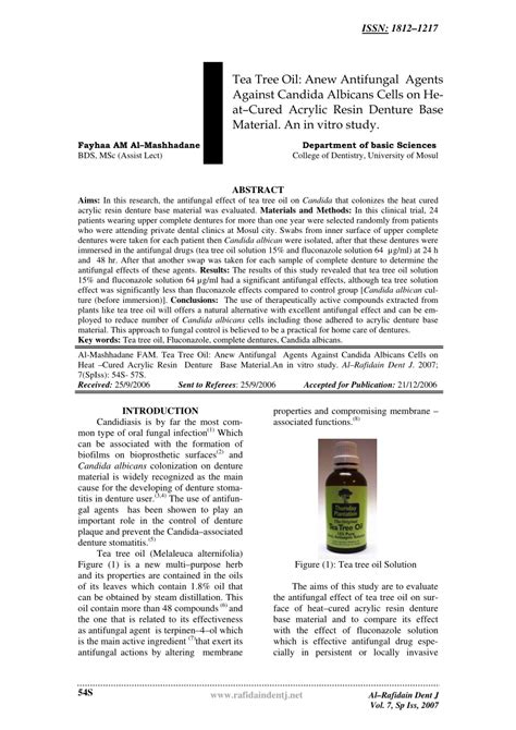 Pdf Tea Tree Oil Anew Antifungal Agents Against Candida Albicans