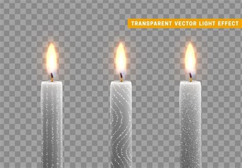 양초는 불로 타오릅니다 투명 배경에 격리된 파라핀 3d 양초 세트 디자인 장식 요소입니다 벡터 일러스트 레이 션 프리미엄 벡터