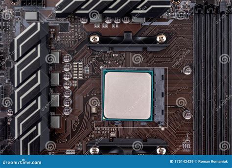 Cpu Of Personal Computer Top View At Motherboard Stock Image Image Of