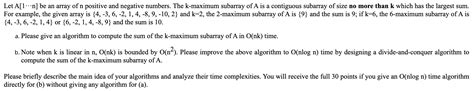 Solved Let A 1 N Be An Array Of N Positive And Negative Chegg Com