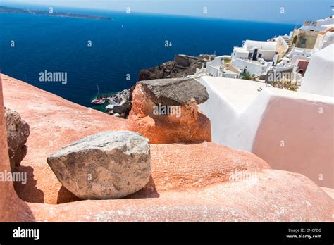 View Of Fira Town Santorini Island Crete Greece White Concrete