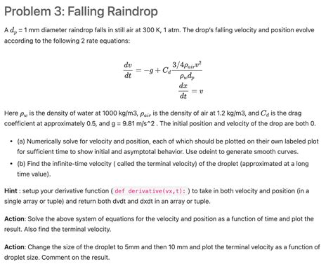 Solved A Dp 1 Mm Diameter Raindrop Falls In Still Air At 300 Chegg