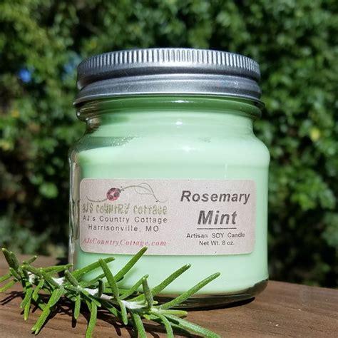 Rosemary Mint Soy Candle Scented Candles Herbal Herb Etsy