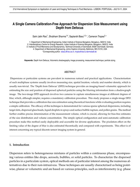 Pdf A Single Camera Calibration Free Approach For Dispersion Size Measurement Using Depth From