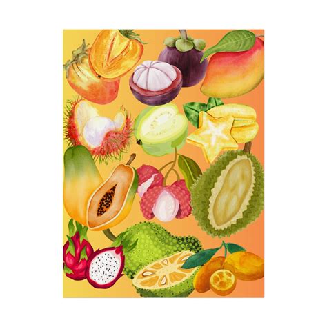 Asian Art Poster Print Asian Fruit Medley Dragonfruit Durian