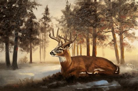 Whitetail Deer Wildlife Animal Winter 24x36 Oils On By Rustyart