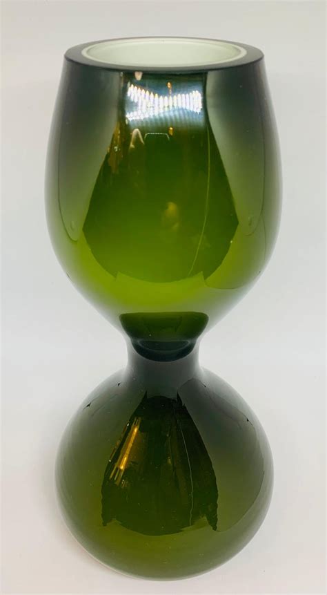 1970s Danish Hand Blown Holmegaard Encased Green Glass Hourglass Shaped