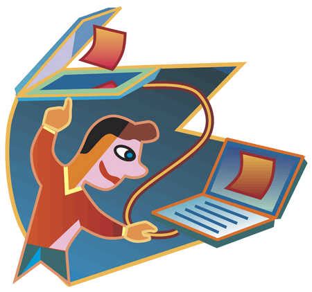 Stock Illustration Man With Computer Connected To Scanner