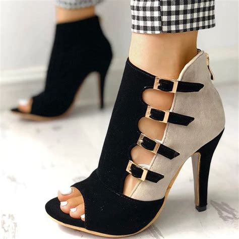 Venta Tacones Negros Abiertos En Stock