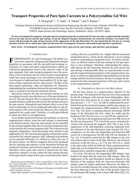 Pdf Transport Properties Of Pure Spin Currents In A Polycrystalline