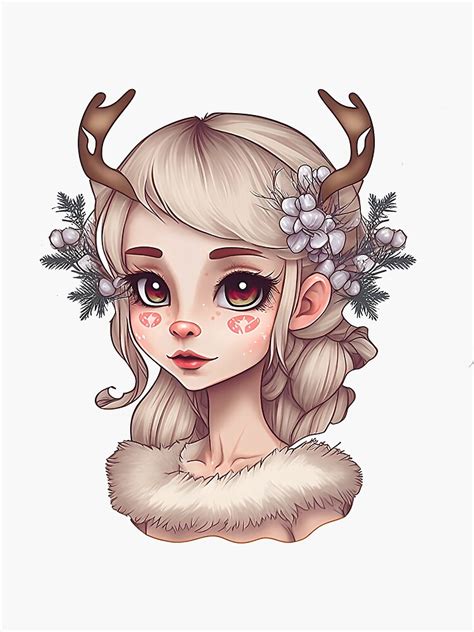 Anime Holiday Deer Girl Sticker For Sale By Kawaiigenerated Redbubble