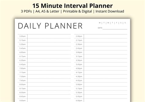 Daily Schedule Template 15 Minute Intervals