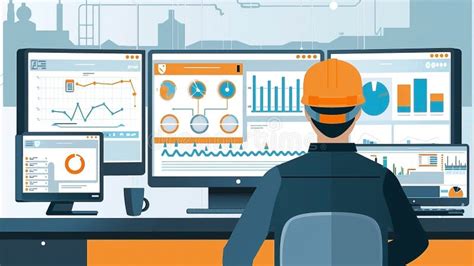 An Engineer Working On Multiple Computer Screens Showing Management
