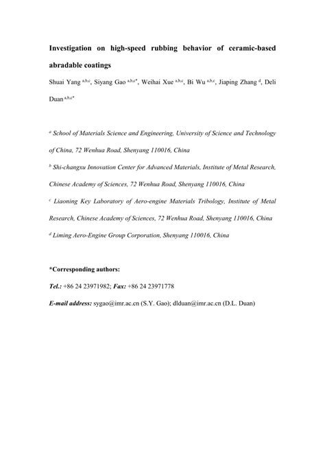 Pdf Investigation On High Speed Rubbing Behavior Of Ceramic Based Abradable Coatings