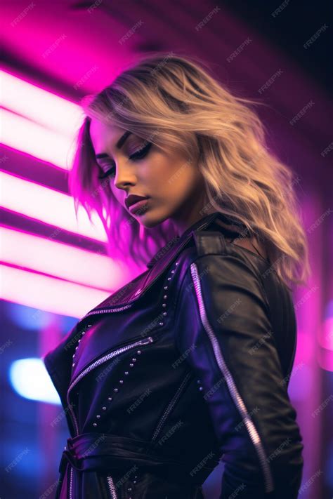 Premium Ai Image A Beautiful Blonde Woman In A Leather Jacket