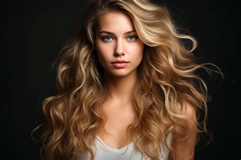 Woman With Long Blonde Hair And Blue Eyes Is Posing For Picture