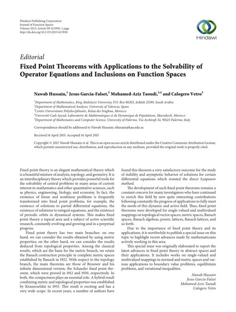 Pdf Fixed Point Theorems With Applications To The Solvability Of Operator Equations And