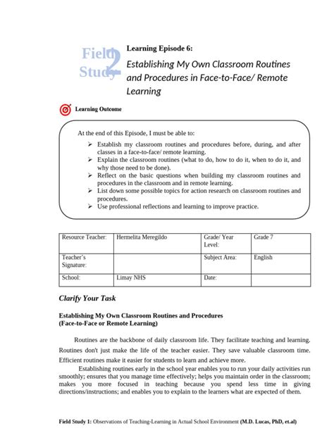 Learning Episode 6 Establishing My Own Classroom Routines And Procedures In Face To Face Remote