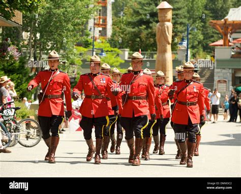 Royal Canadian Mounted Police Officers In Formal Red Serge Uniforms