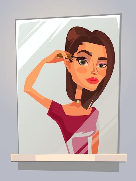 Premium Vector Happy Smiling Woman Mascot Character Paints Eyelashes