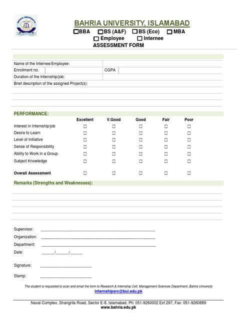 Internship Assessment Form