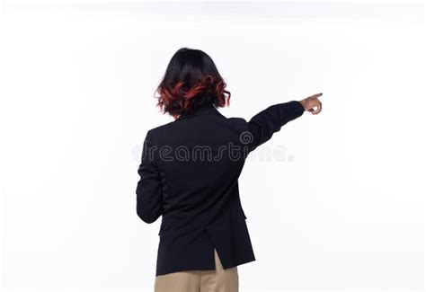 Half Body Tanned Skin Asian Indian Woman Points Finger Hand Up To Sky
