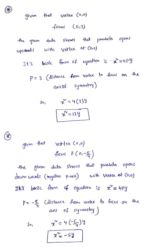 Find An Equation For The Parabola That Has Its Vertex At The Origin And