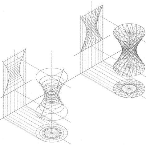 Axonometric View Of The Same Hyperbolic Hyperboloid Using Different
