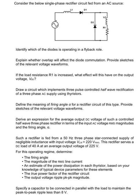 Solved Consider The Below Single Phase Rectifier Circuit Fed