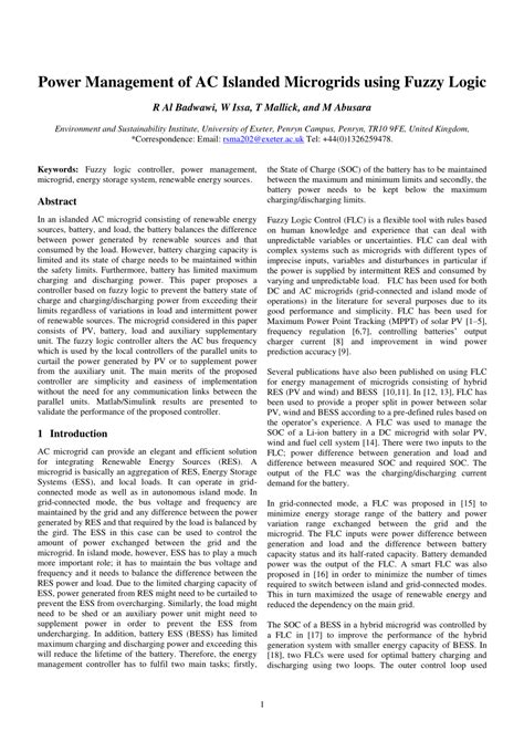 pdf power management of ac islanded microgrids using fuzzy logic