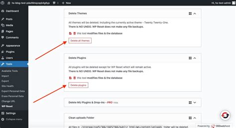 how to reset a wordpress site with or without a plugin