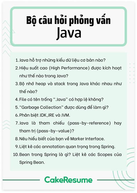 20 Câu Hỏi Phỏng Vấn Java Và Cách Trả Lời 10 điểm Cakeresume