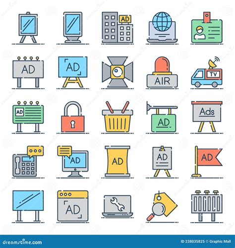 Iconos De Esquema Rellenos Para Publicidad Y Medios Ilustración Del