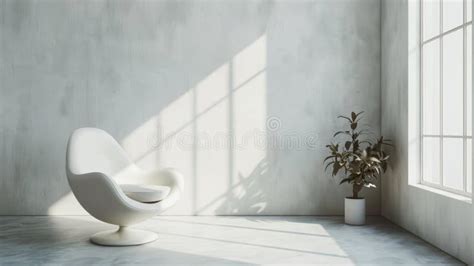 A White Chair Sitting In Front Of A Window With Some Plants AI Stock