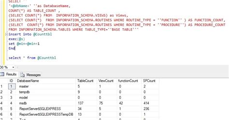 Microsoft Business Intelligence Get The Count Of Tables Sp Function