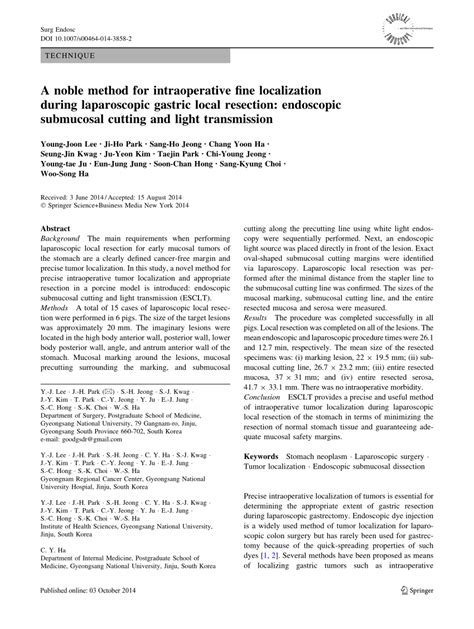 Pdf A Noble Method For Intraoperative Fine Localization During Laparoscopic Gastric Local