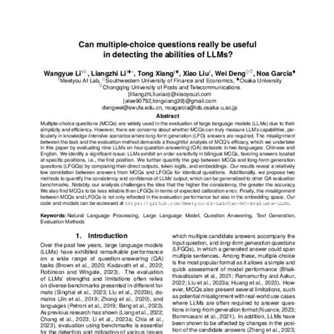 Can Multiple Choice Questions Really Be Useful In Detecting The Abilities Of LLMs ACL Anthology