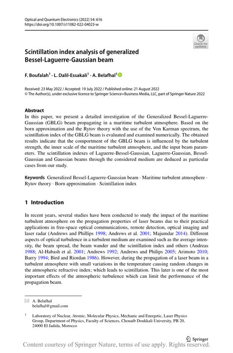 Scintillation Index Analysis Of Generalized Bessel Laguerre Gaussian Beam Request Pdf