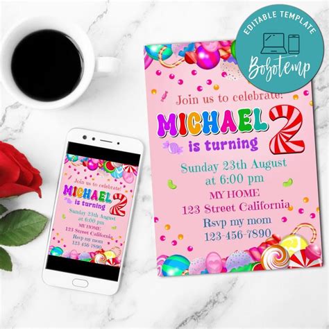 Candies Invitation Customizable Template Diy Bobotemp