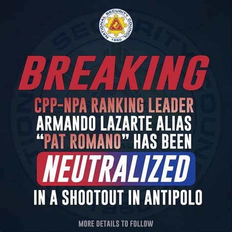 Cpp Npa Ranking Leader “pat Romano” Has Been Killed By Security Forces In Antipolo Along With