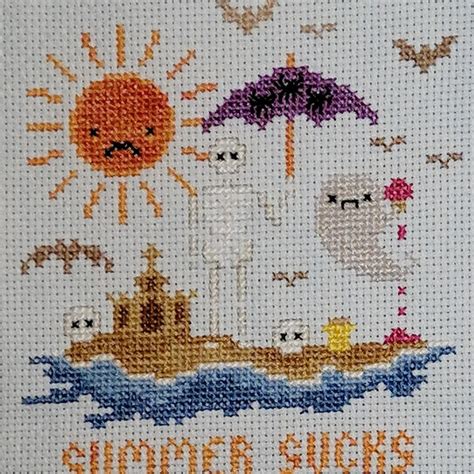 Summer Sucks Cross Stitch Pattern Gothic Ghost Funny Pastel