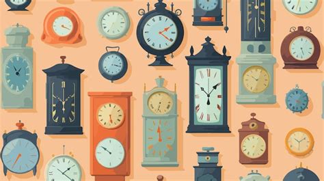 A Series Of Clocks With Different Colored Clocks On The Wall Premium